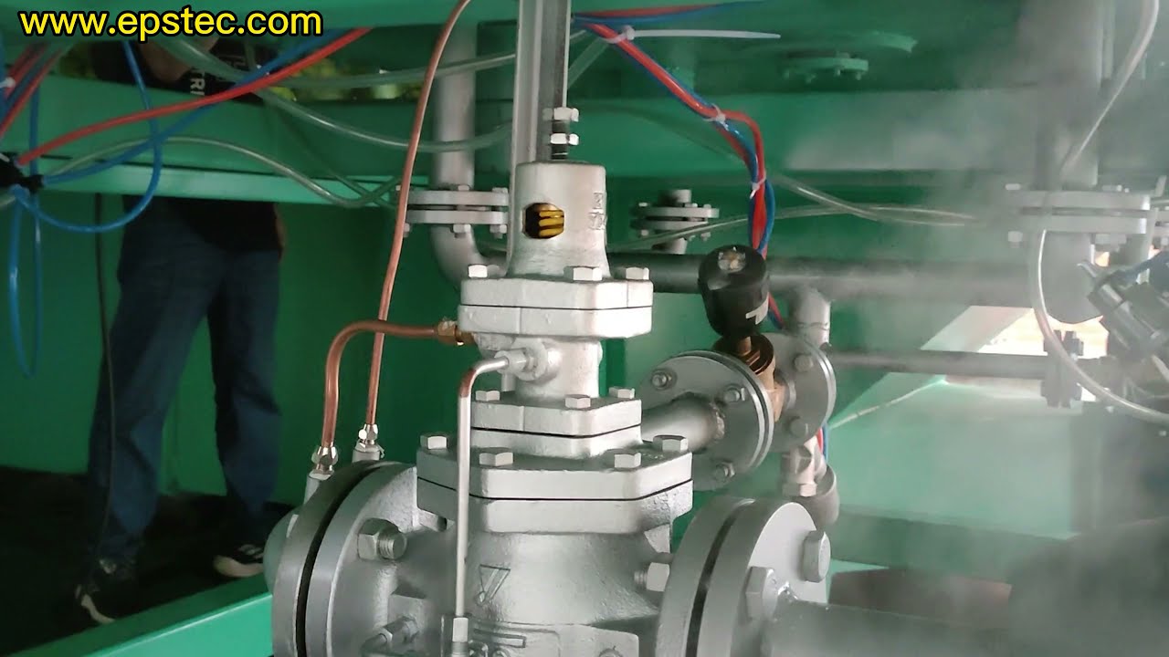 YOSHITAKE steam reducing valve installed in EPS batch pre expander machine - YouTube