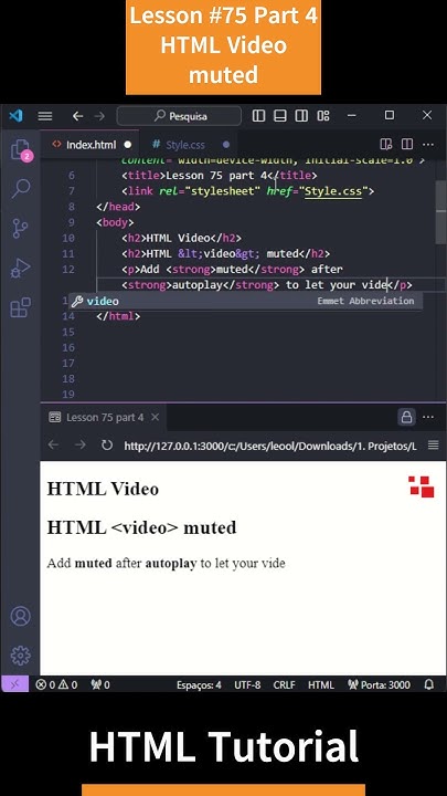 Html Tutorial Lesson 75 Html Video Muted Part 4 Html5 Htmltutorial Python Javascript