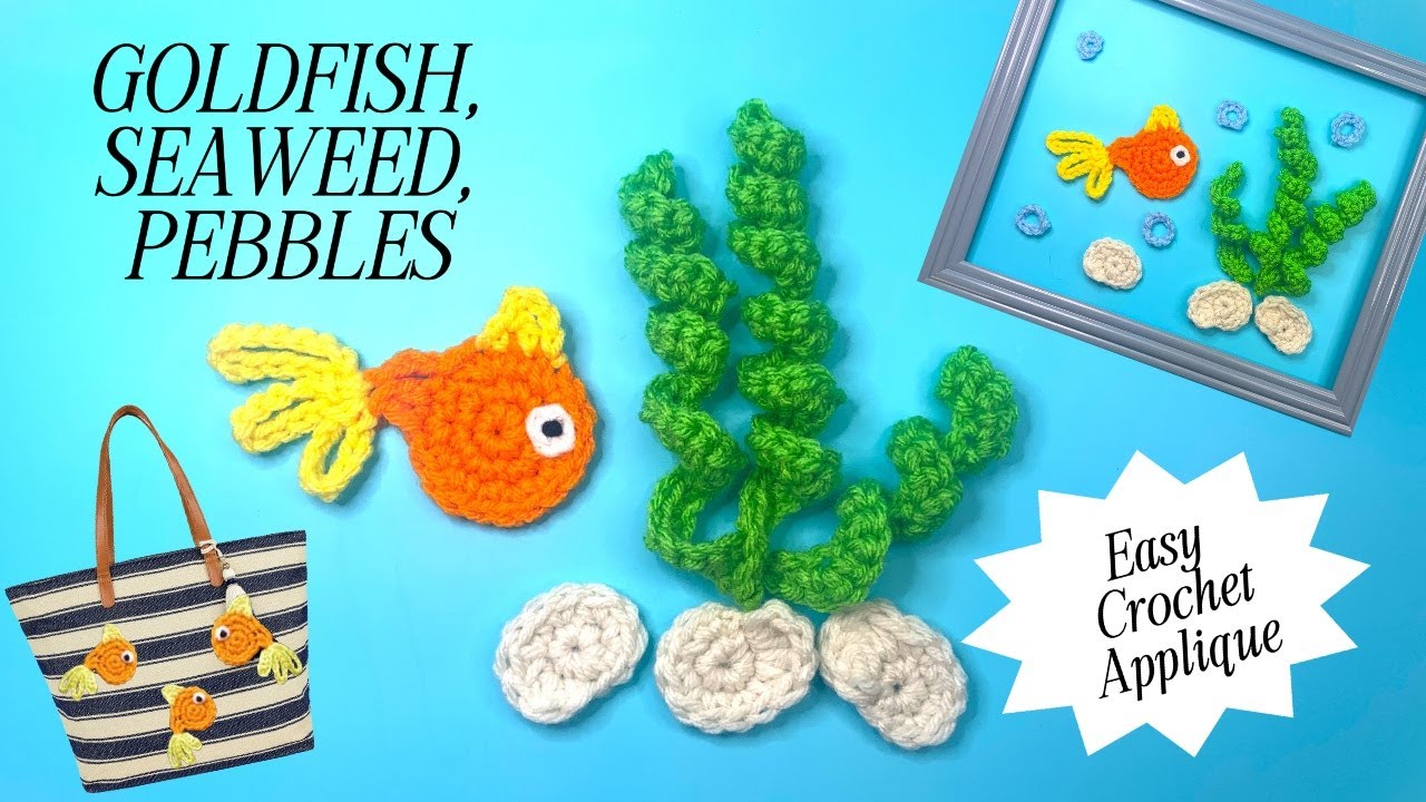 How to Crochet Goldfish and Seaweed Applique Easy Beginner Friendly # ...