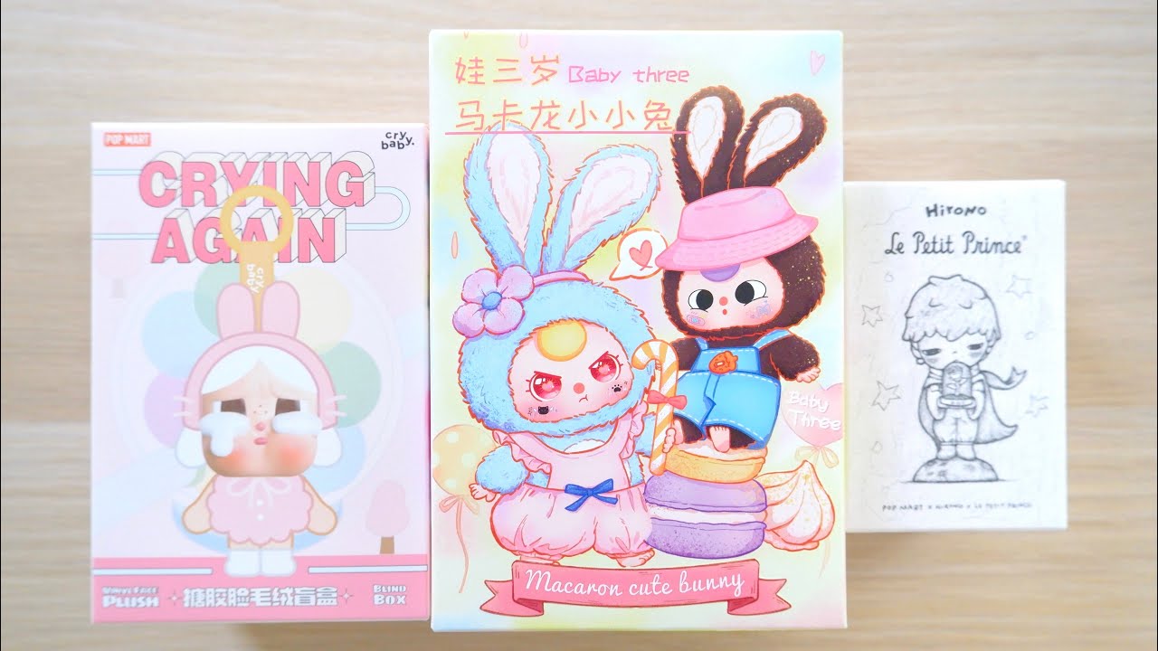 แกะกล่องสุ่ม 3 กล่อง Baby Three Macaron , พวงกุญแจ Crybaby Crying Again ...