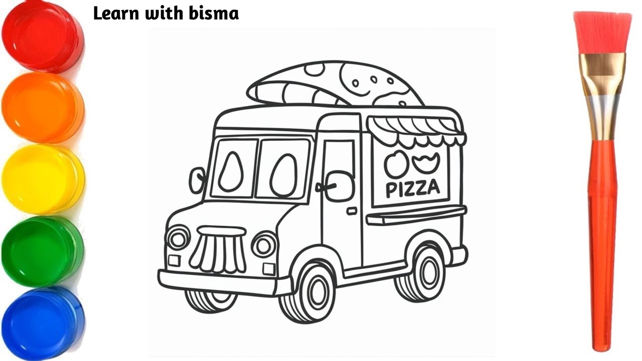 How to Draw pizza van drawing, Painting and Coloring for Kids ...