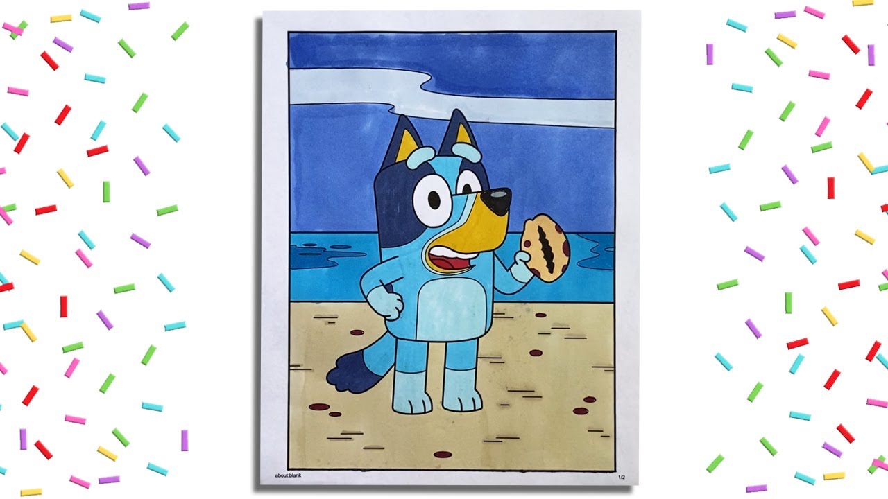 Coloring Disney Bluey at the Beach Coloring Page with Markers | Speed ...