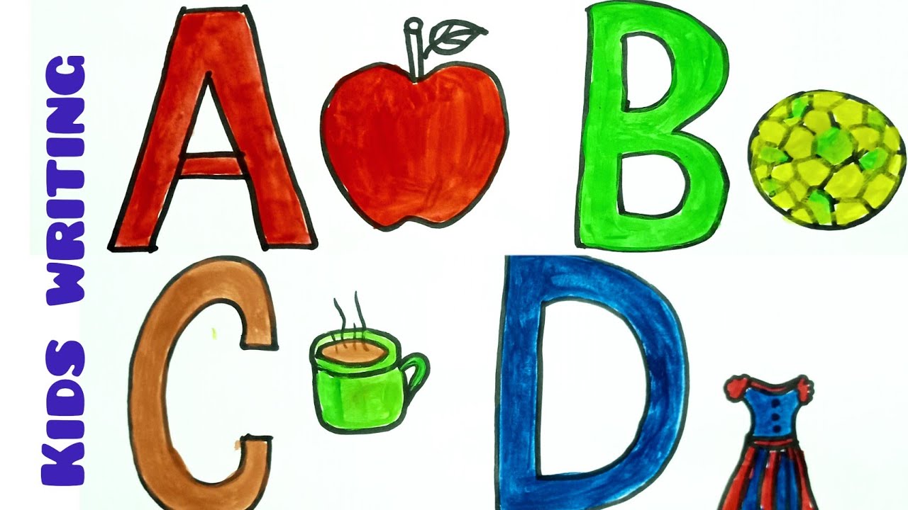 Alfafabet A to D writing with words & pictures | Learning video ...