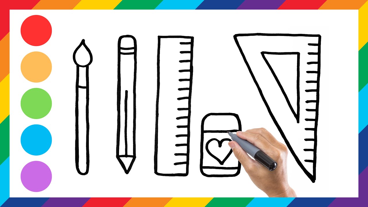 School Supplies Drawing, Painting, Coloring For Kids, Toddlers | Easy ...