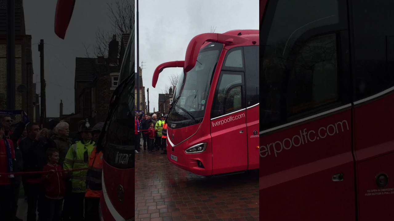 Liverpool FC team bus Arriving Liverpool FC v Everton FC - YouTube
