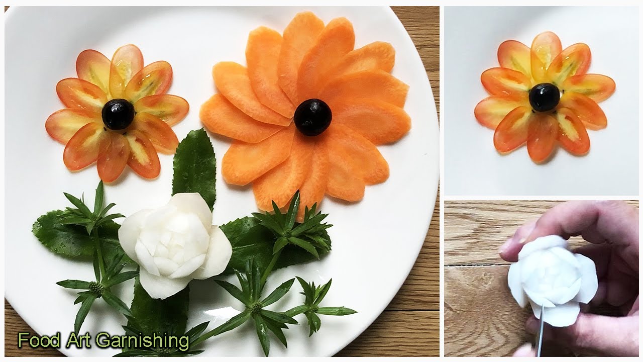 Art In Vegetable Flower Carving Garnish | Food Art Garnishing - YouTube