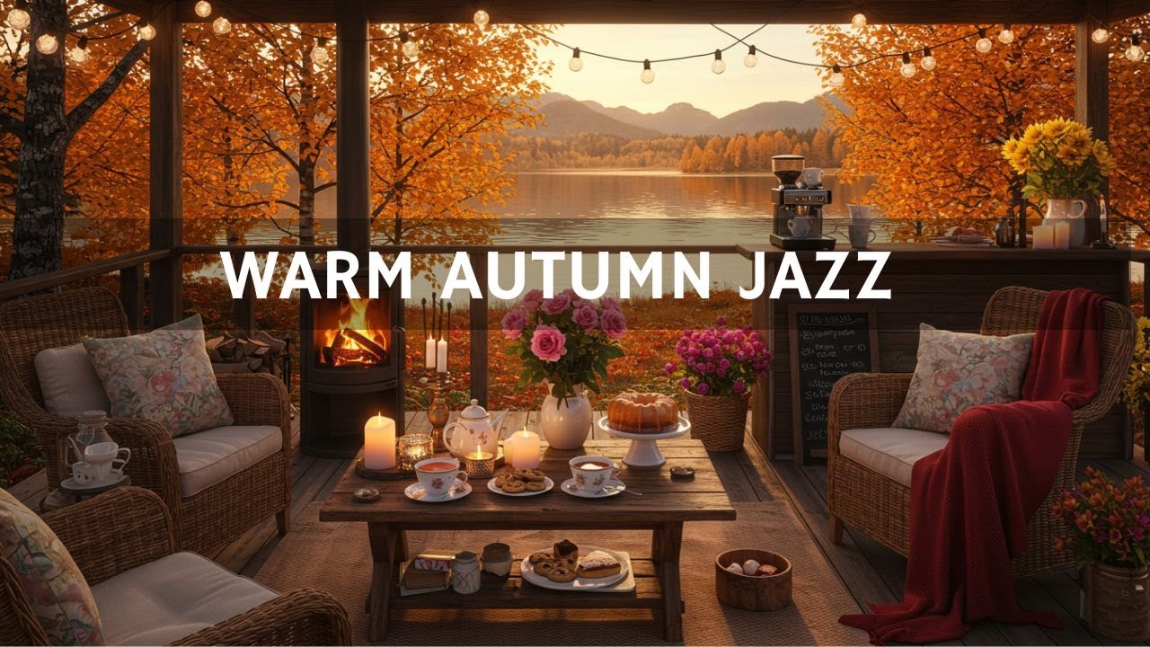 Warm Jazz Music at Cozy Autumn Porch Ambience 🍂 Smooth Jazz Music ...