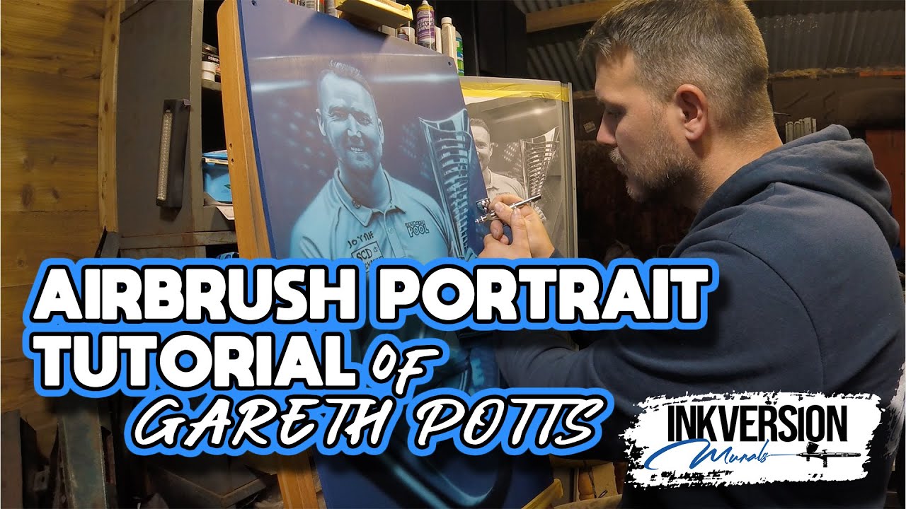 Airbrush portrait tutorial of Gareth Potts 'The Golden Boy' pool player ...