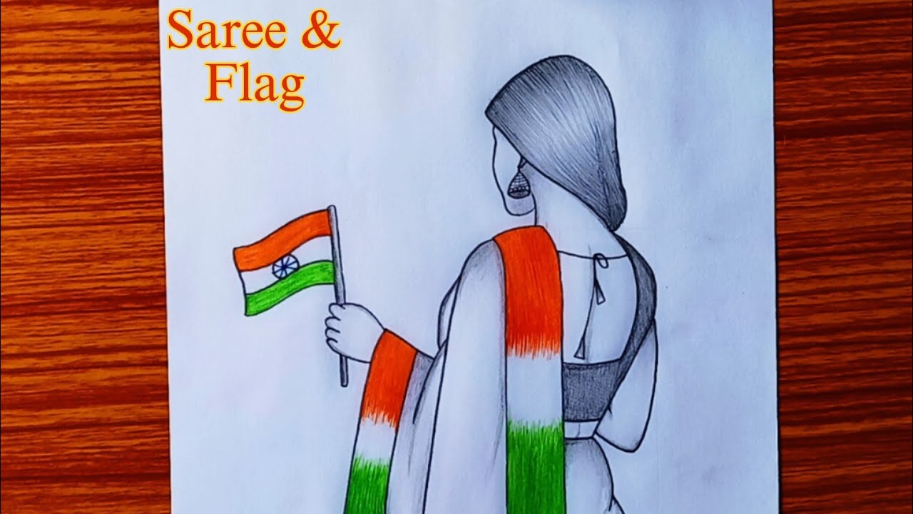 Independence Day Drawing / Independence Day Pencil Drawing girl holding ...