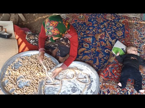 Nomadic life in Iran: making a nomadic snack called Ghara Beshkan - YouTube