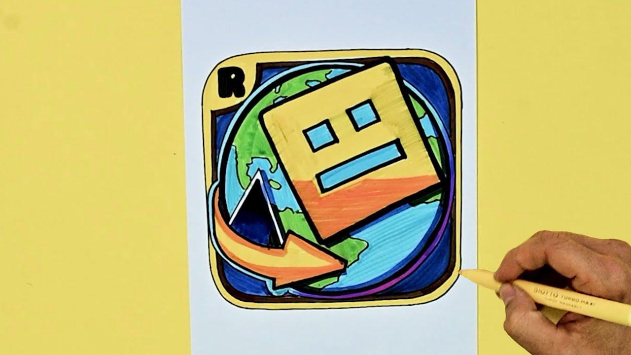 How to draw Geometry Dash World game logo - YouTube