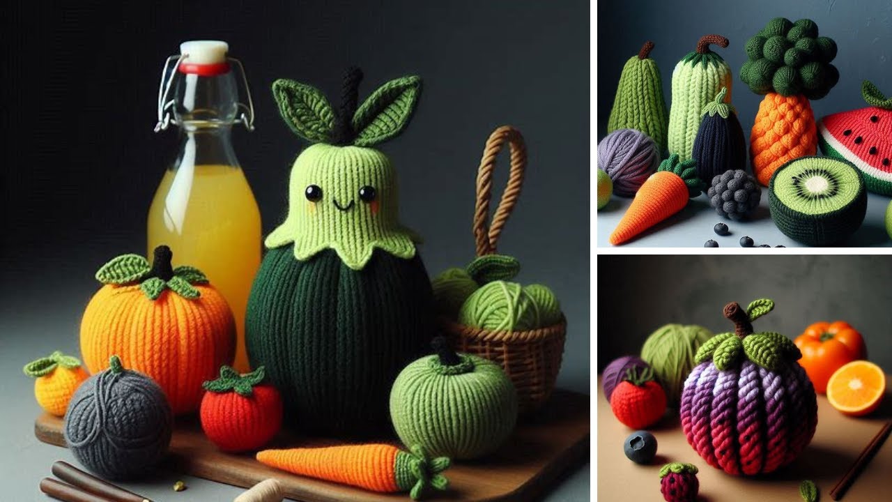 Hand-knitted vegetable and fruit models (creative inspiration)#crochet ...