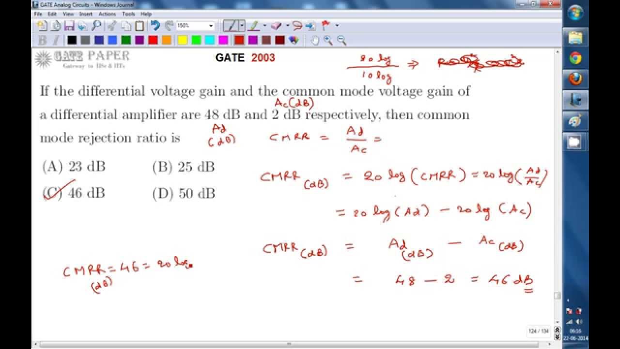 GATE 2003 ECE Common Mode Rejection Ration CMRR in decibels - YouTube