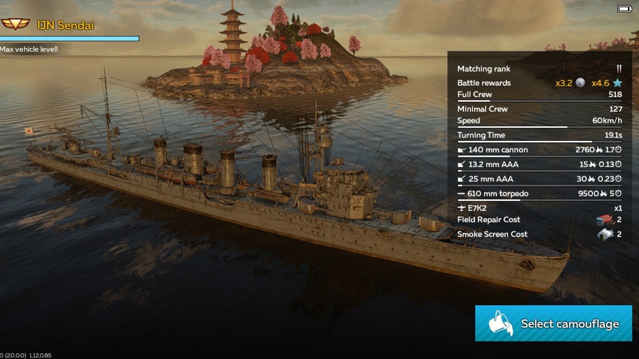 IJN Sendai Rank 2 🇯🇵 premium cruiser gameplay - War Thunder Mobile ...