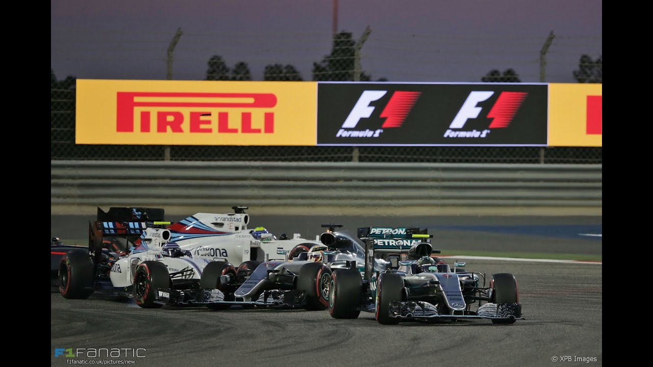 F1 2016 Bahrain GP Bottas and Hamilton crash on Turn 1 - YouTube