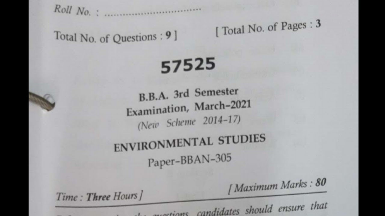 MDU 2021 || BBA 3rd Sem || Environmental Studies || Question Paper || # ...