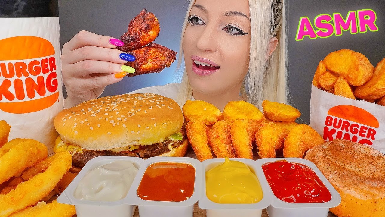 ASMR EATING BURGER KING, CHICKEN, FRIED SHRIMP, ONION RINGS, 버거킹 햄버거 먹방 ...