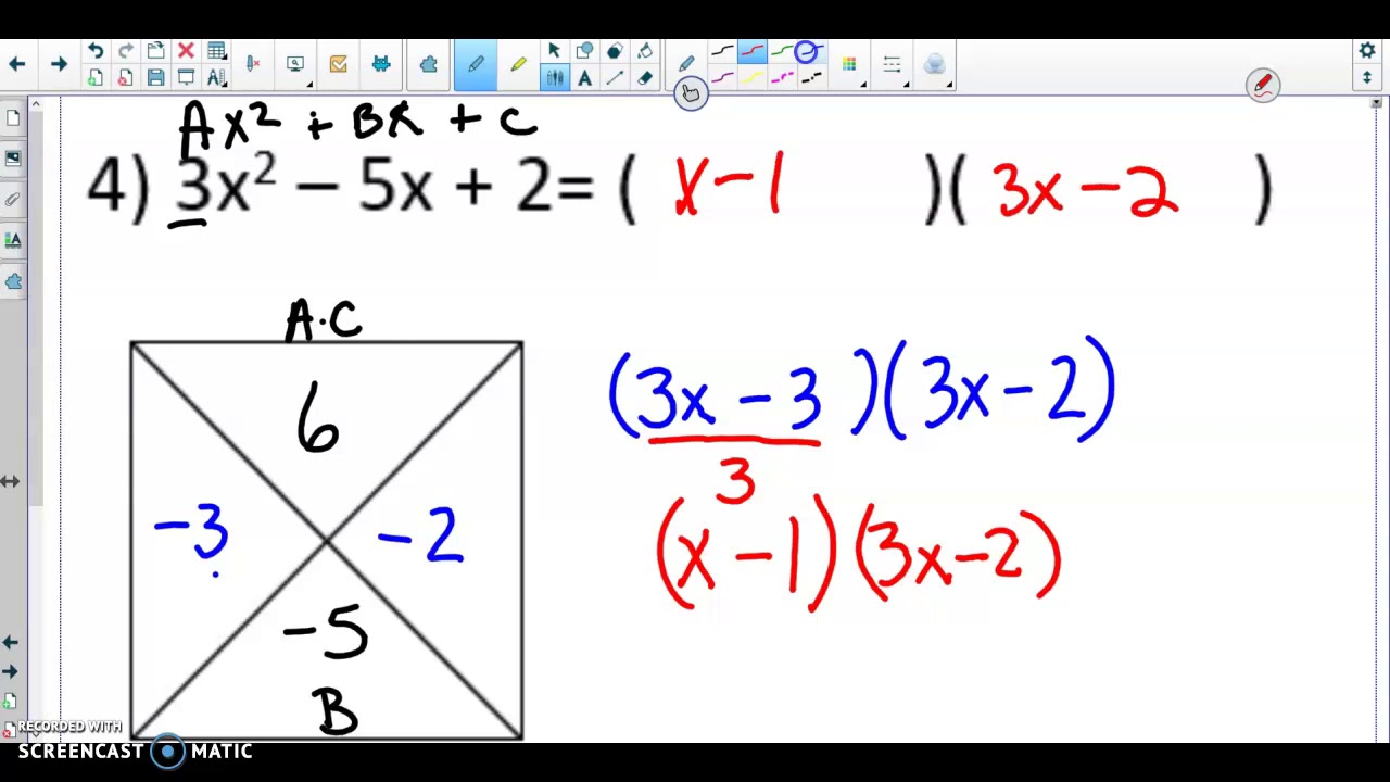 Factoring using x box difficult type - YouTube
