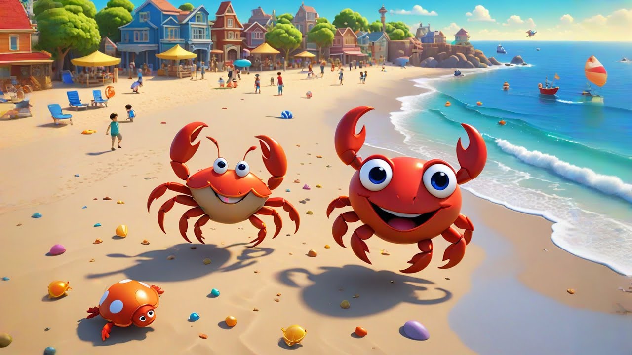 Seven Little Crabs Dance on the Sand | Counting Song for Kids | Beach ...