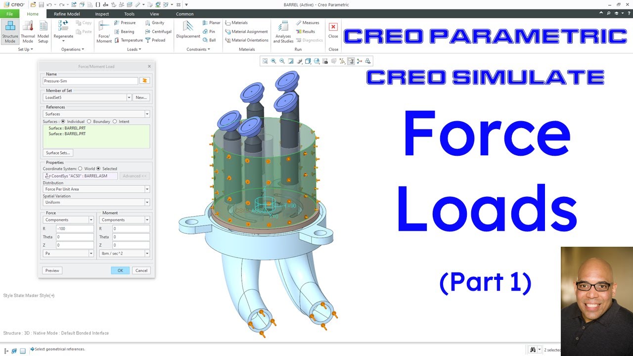 Creo Parametric - Creo Simulate - Force Loads (Part 1) - YouTube