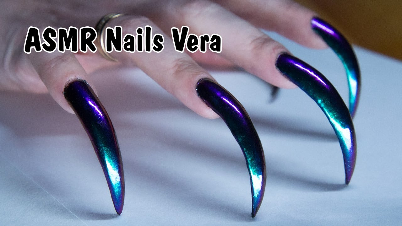 ASMR paper sound long nails new design chrome ombre nails - YouTube