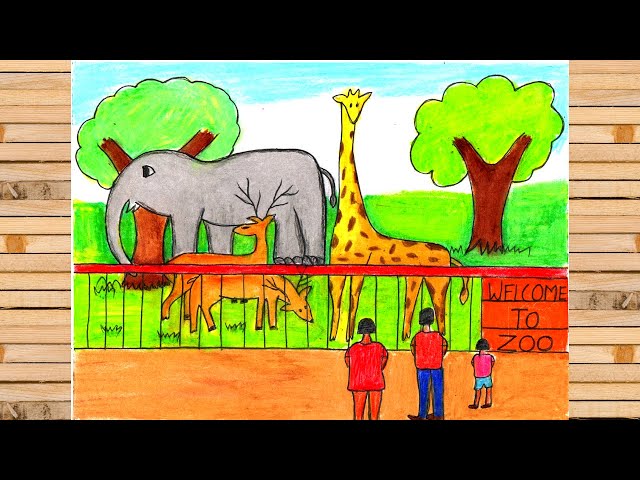 A Day At The Zoo Drawing For Kids