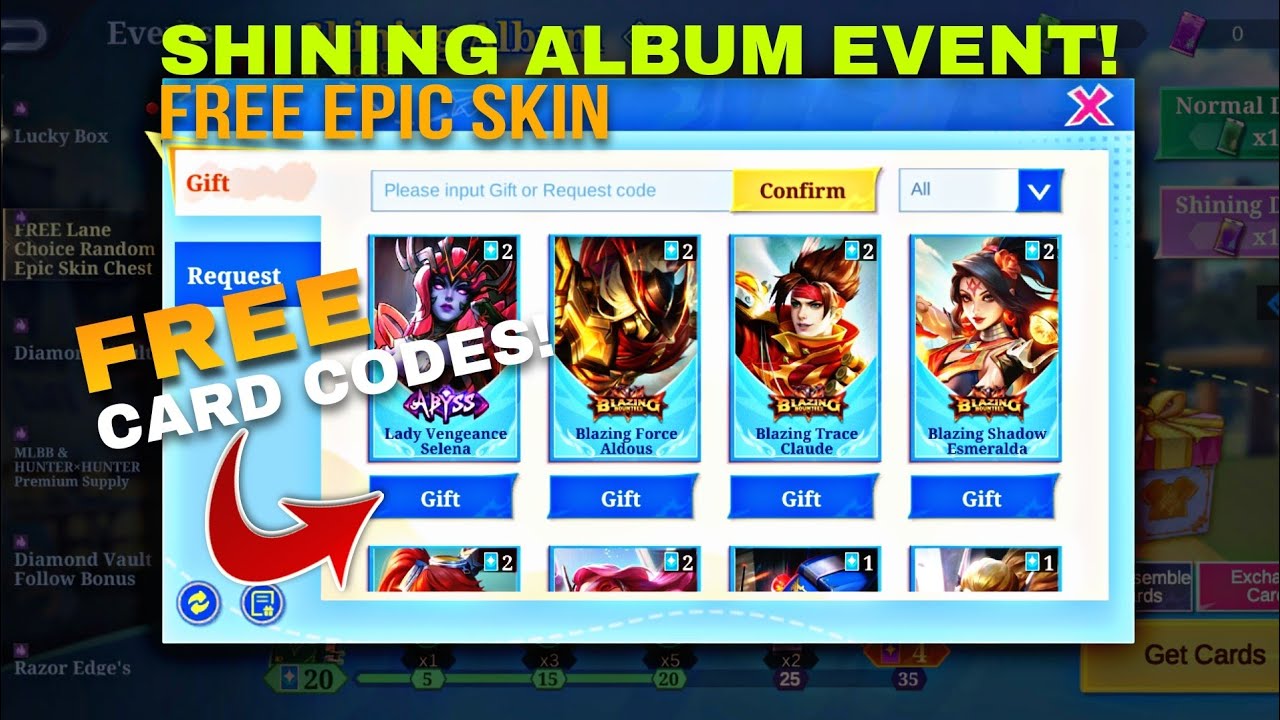 SHINING ALBUM GIFT CARD CODES! MOBILE LEGENDS BANG BANG - YouTube