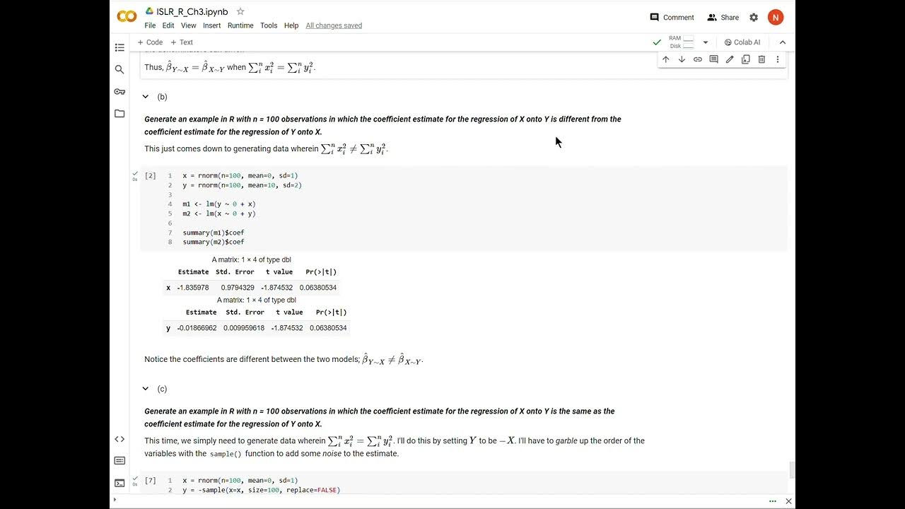 Intro to Statistical Learning (2nd Ed), Solution to Problem 3.12A (R and Python) - YouTube