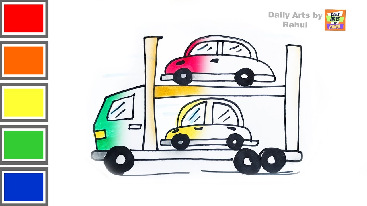 Car Carrier Truck Coloring Page For Toddlers | Child Art | Daily Arts ...