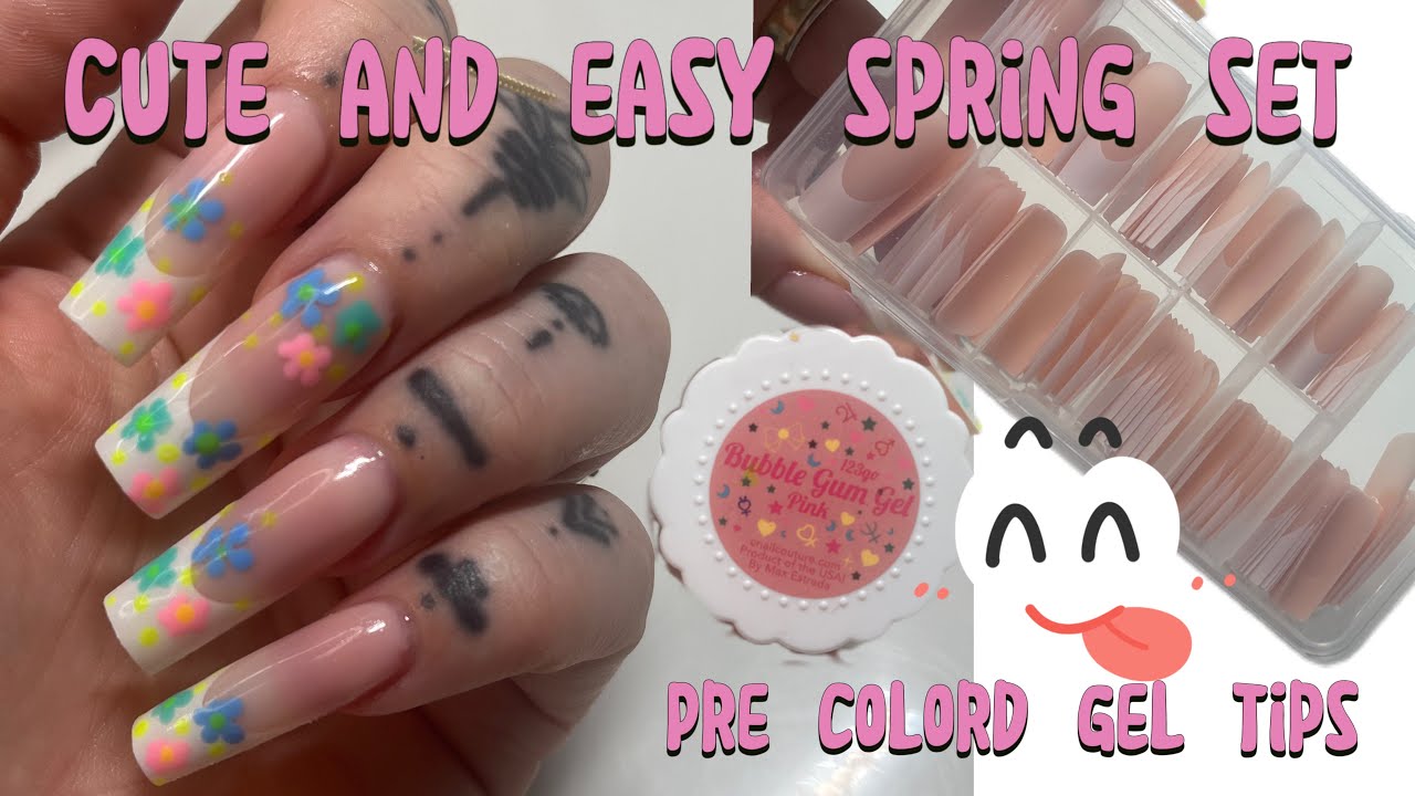 🎀pre colored gel tips🎀 spring design easy nails you can do at home ...
