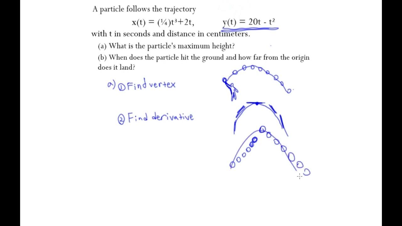 AP Calculus: Find max height/distance from origin for a particle following x(t)=¼t³+2t, y(t)=20t ...