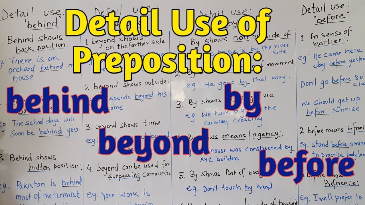 Detail Use Of Prepositions | Behind | Beyond | By | Before - YouTube