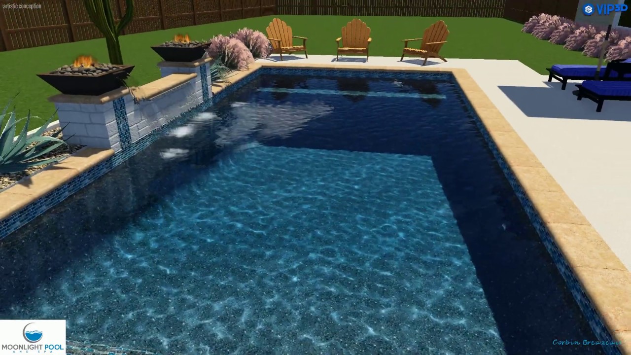 Modern 90' Perimeter Pool w/ firebowls - YouTube