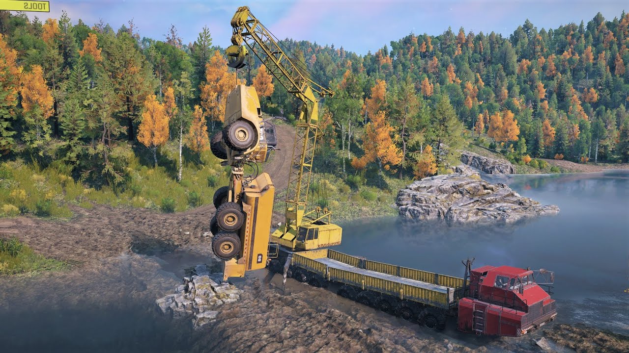 SnowRunner - MAZ 7907 20x20 Big Crane - Heavy Lifting Caterpillar 745C ...