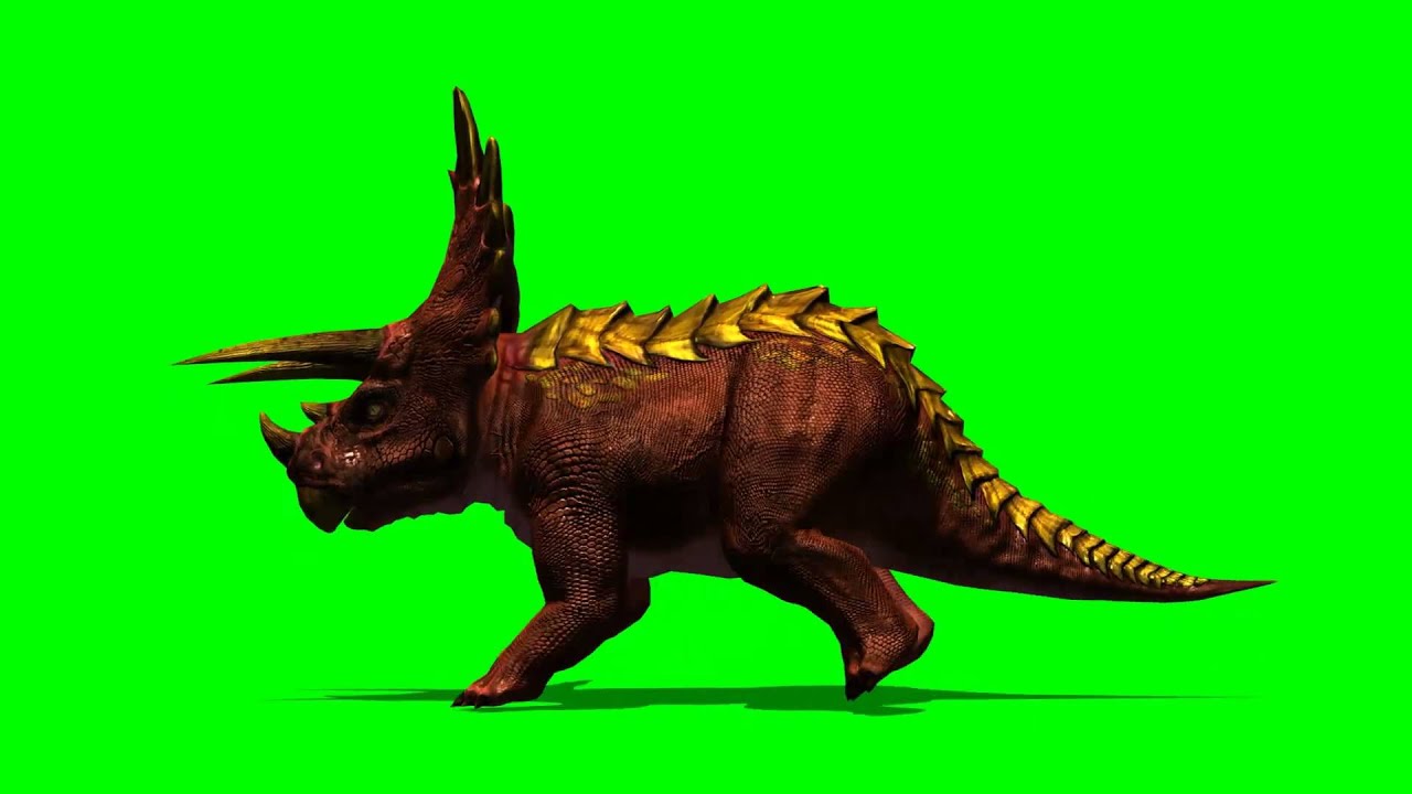 Triceratops dinosaur run attack green screen B - free use - YouTube