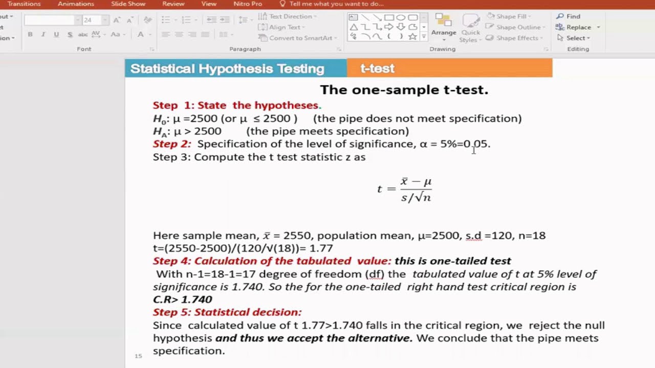 11.4-t test one sample mean one tailed - YouTube