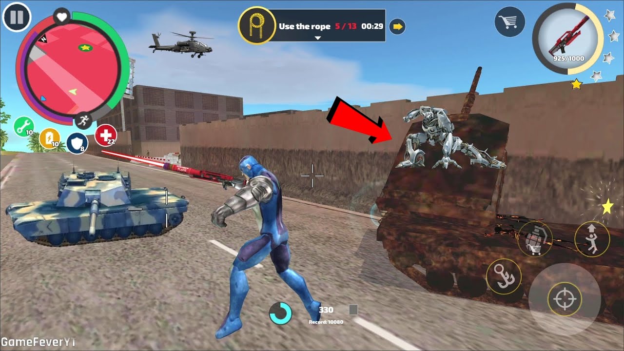 Rope Hero Vice Town (Rope Hero Destroy Army Tank) Laser Gun Destroys ...
