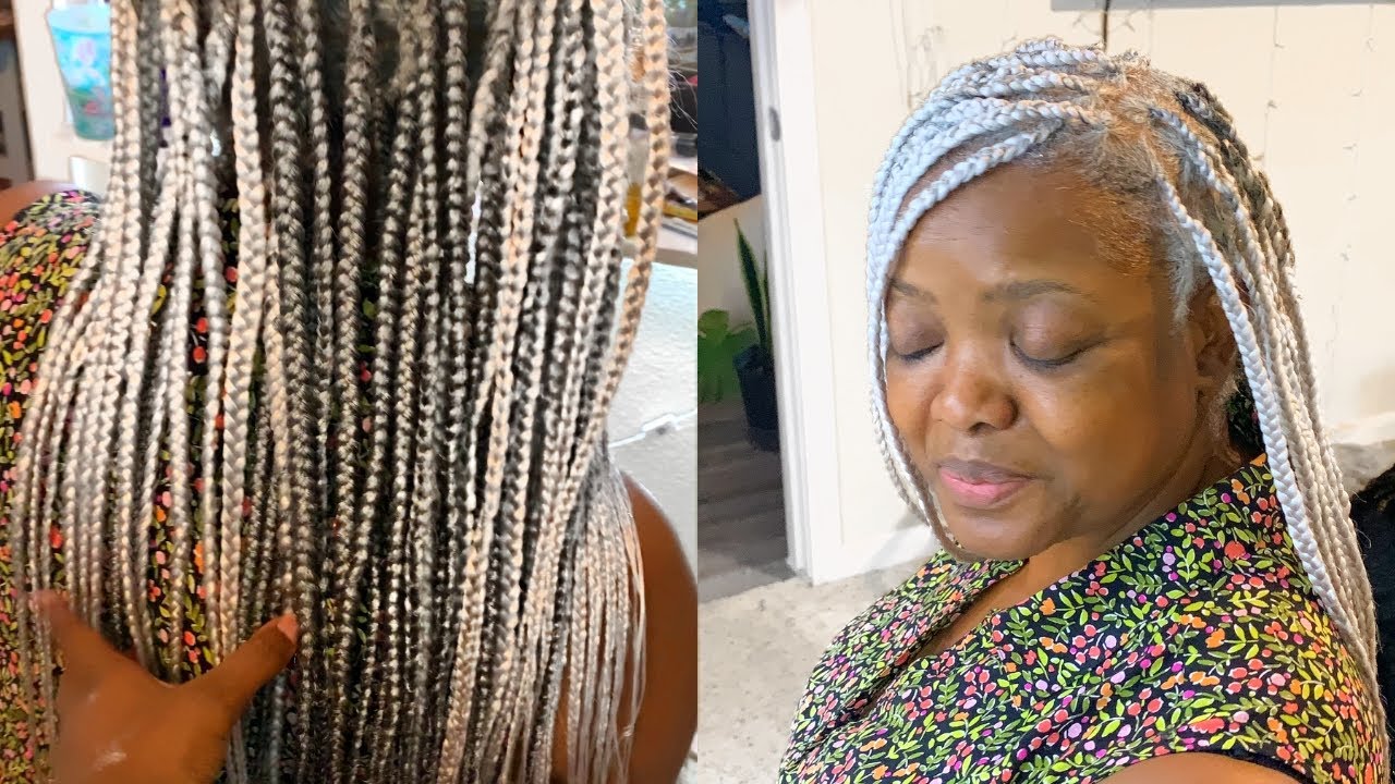 KNOTLESS BOX BRAIDS ON THICK HAIR | GRAY BRAIDS - YouTube