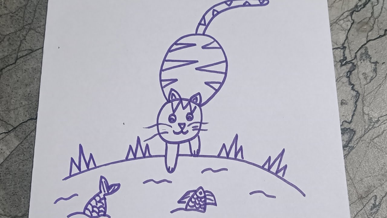 HOW TO DRAW A CAT CATCHING A FISH 😮🐟 #catdrawing #drawingvideo # ...