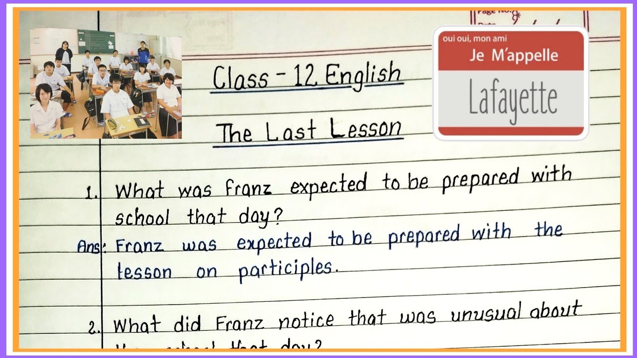 The last lesson question answer | class 12 english chapter 1 question ...