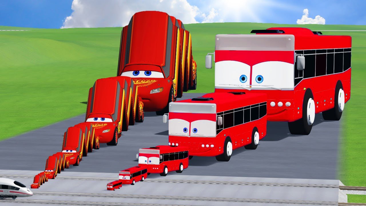 Big & Small Long Bus Lightning Mcqueen vs Long Articulated Lightning ...