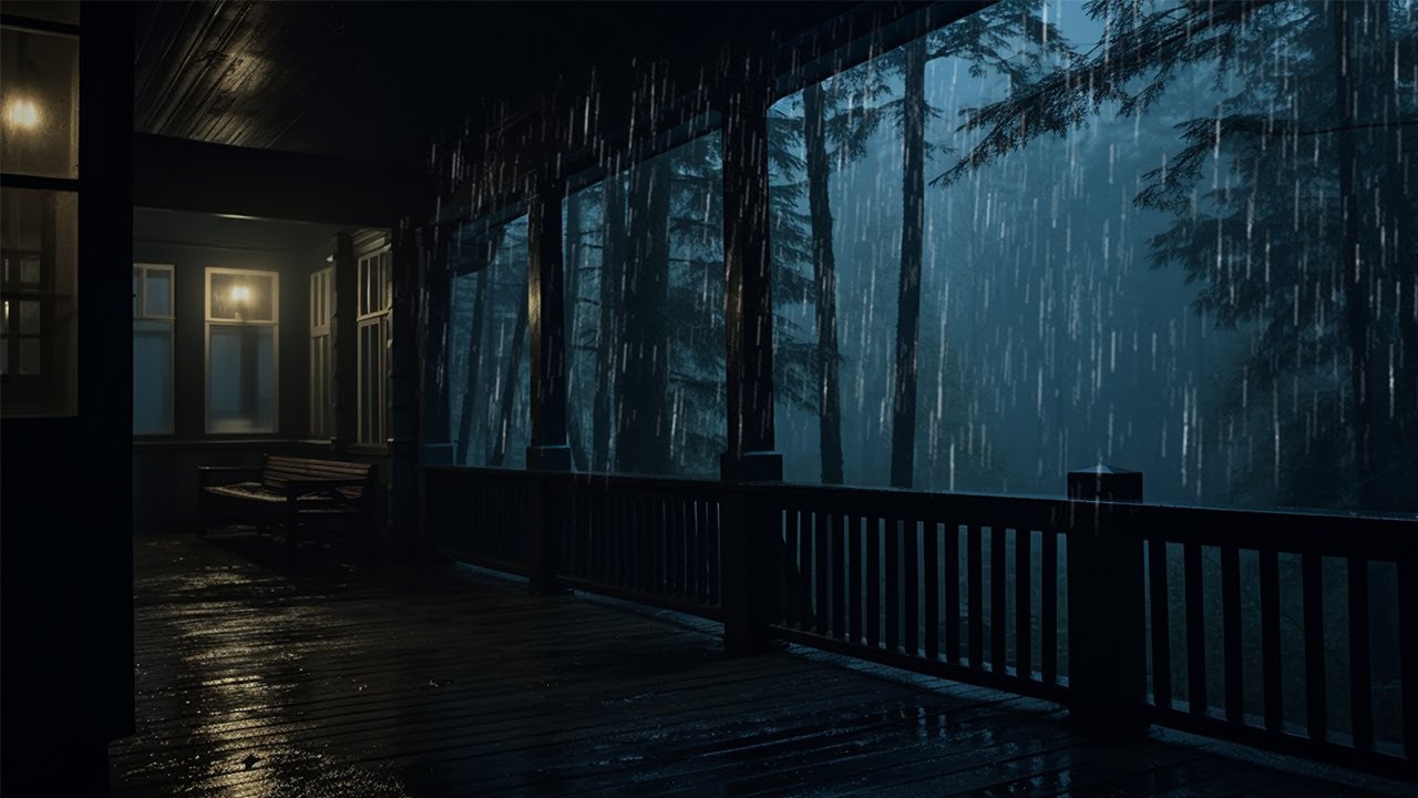 Fall Asleep Fast with Torrential Rain on Cabin Porch | Soothing Night ...