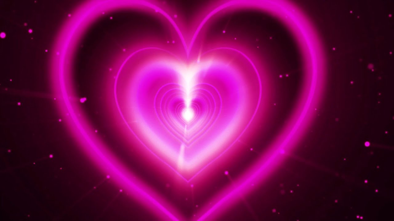 Neon Lights Love Heart Tunnel and Romantic Abstract Glow Particles ...