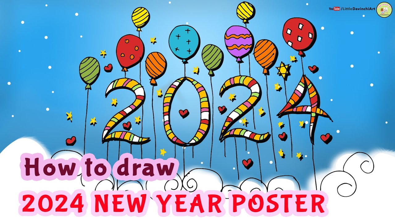 How to draw 2024 NEWYEAR POSTER | Easy drawing tutorial for kids - YouTube