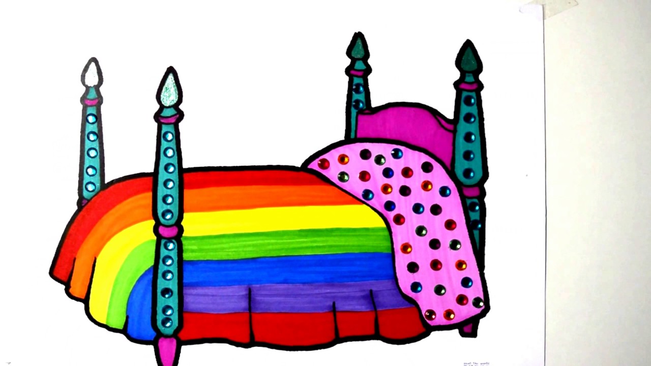 Learn Colors l Girls Colourful Sparkle Bed Coloring Pages l Rainbow Bed ...