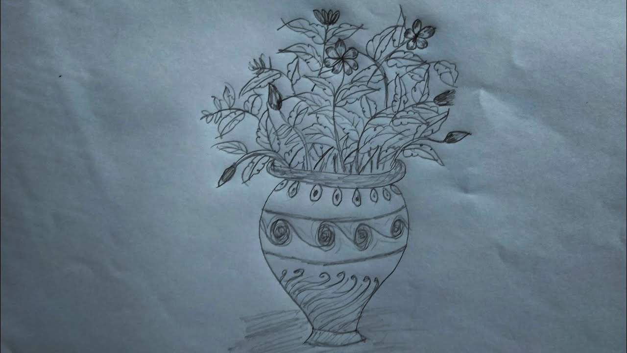 Vase drawing with flowers || Fulsaho fuldani || ফুল সহ ফুলদানি - YouTube