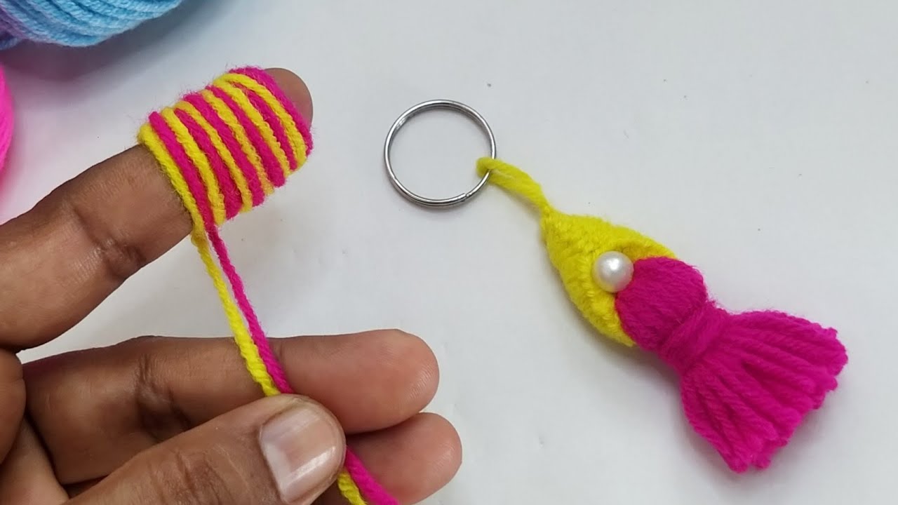 It is very easy !! Super easy Woolen Yarn keychain making ideas with ...