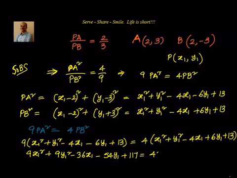 Coordinate Geometry: Locus- Equation of Locus if PA/PB = 2/3 - YouTube