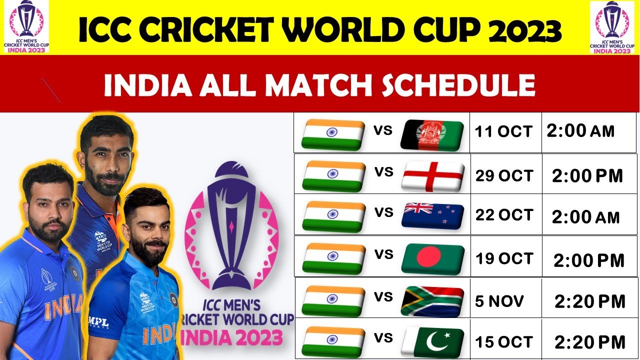 ICC Cricket World Cup 2023 ,India All Match Schedule - YouTube