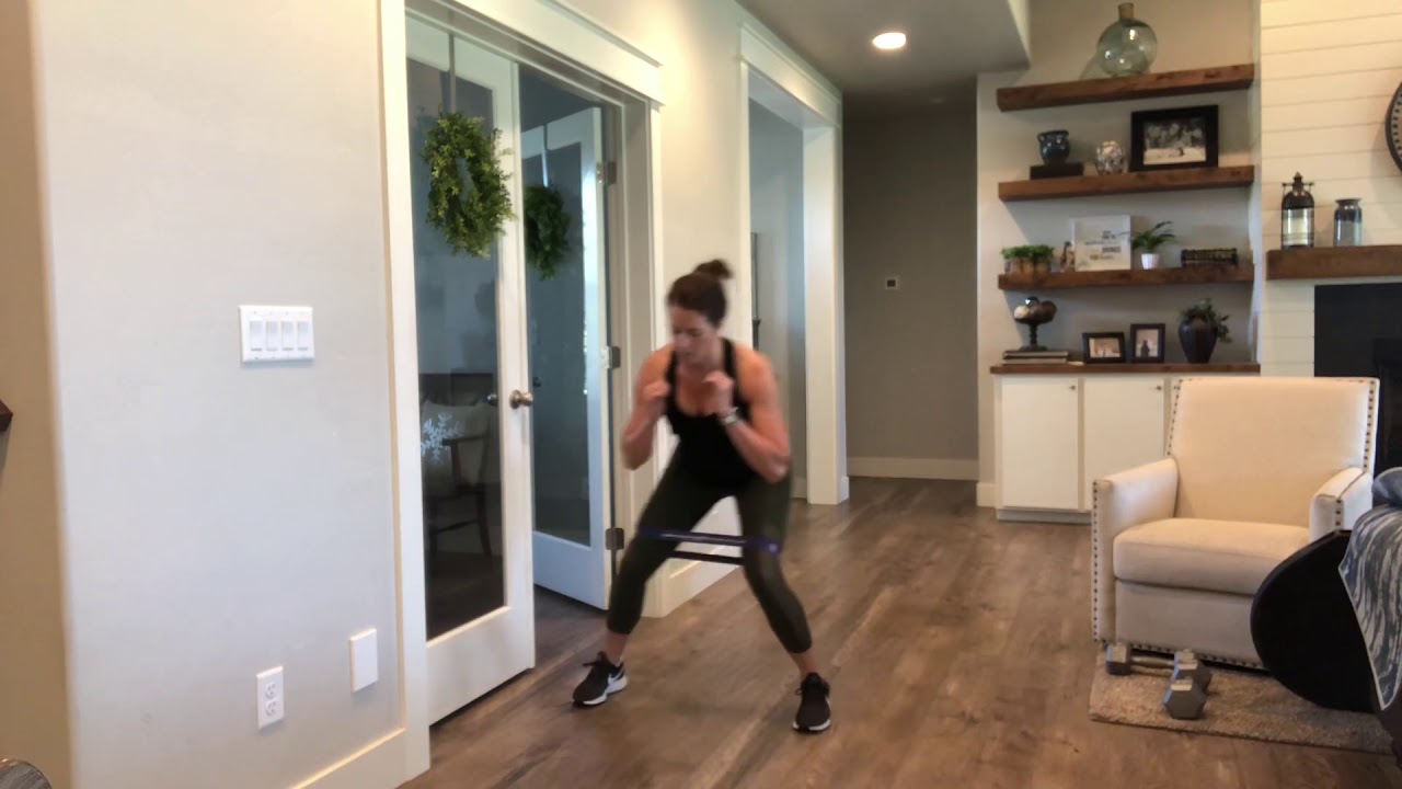 Banded lateral low squat walks + jump - YouTube